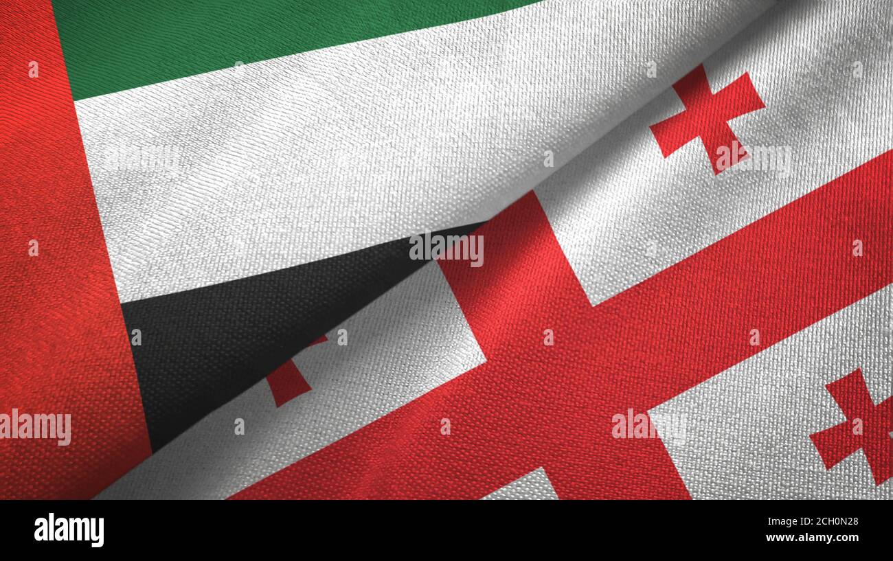 United Arab Emirates and Georgia two flags textile cloth, fabric ...