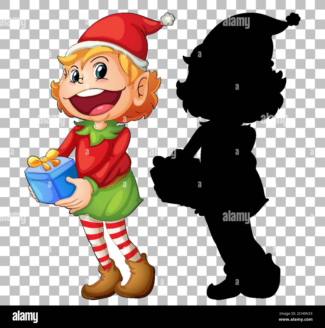 Elf holding present box illustration Stock Vector Image & Art - Alamy