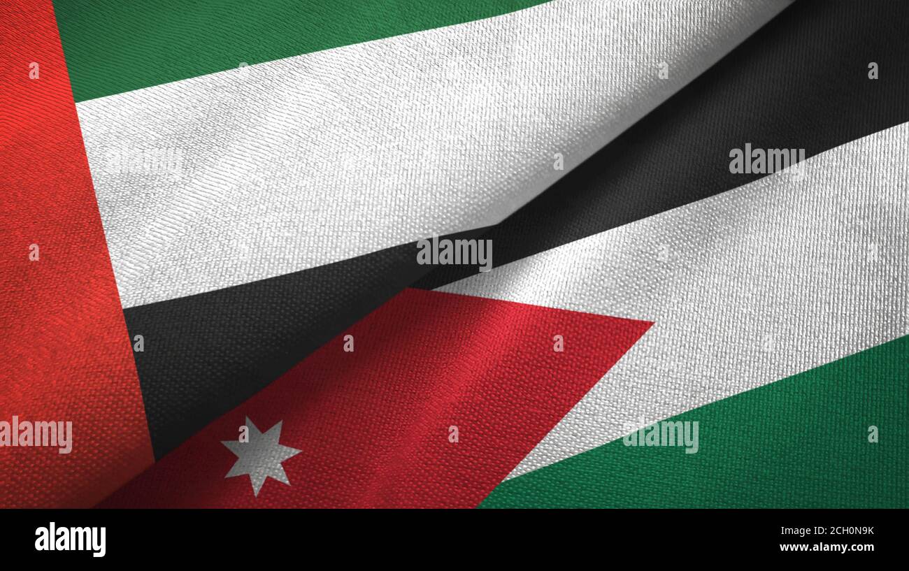 United Arab Emirates and Jordan two flags textile cloth, fabric texture ...