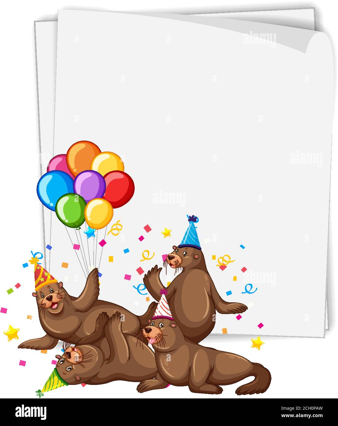 Paper template with cute animals in party theme illustration Stock ...