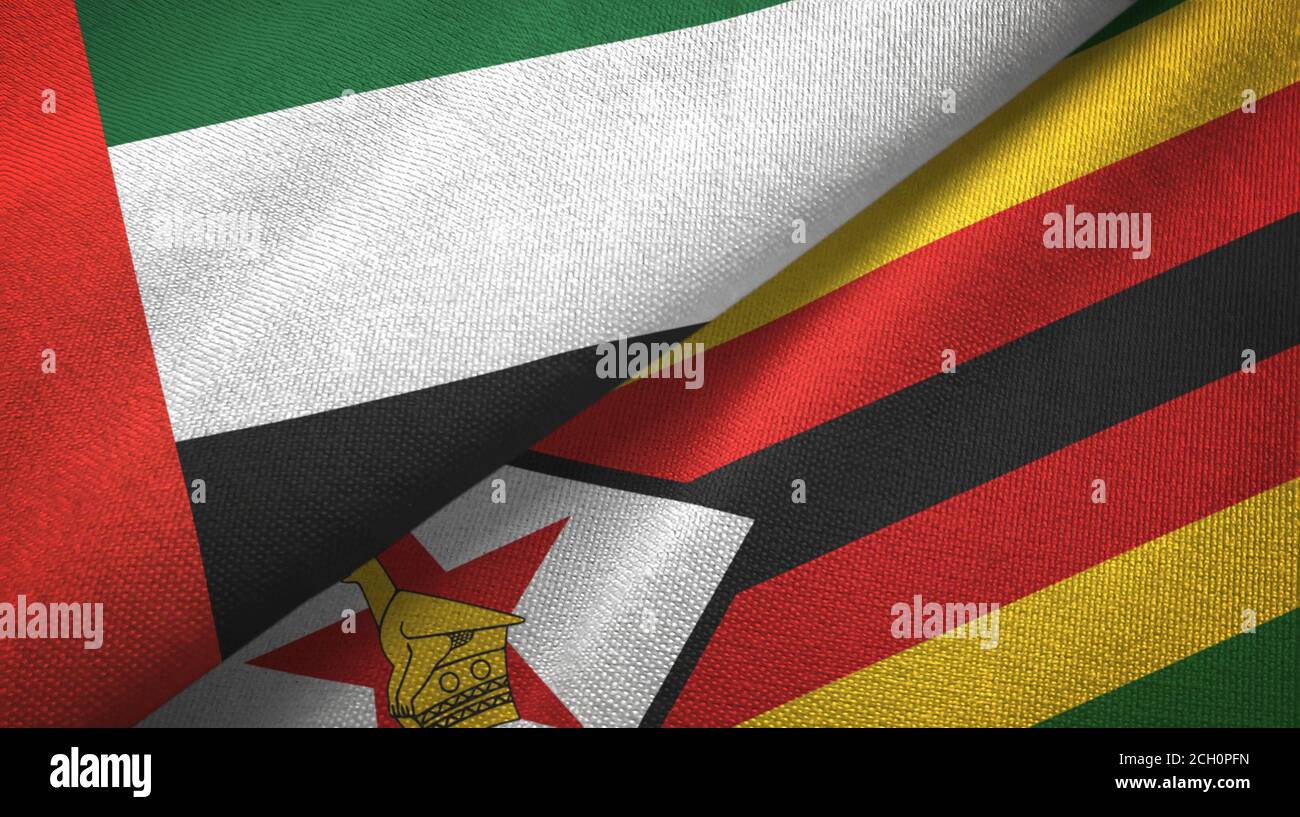 United Arab Emirates and Zimbabwe two flags textile cloth, fabric ...