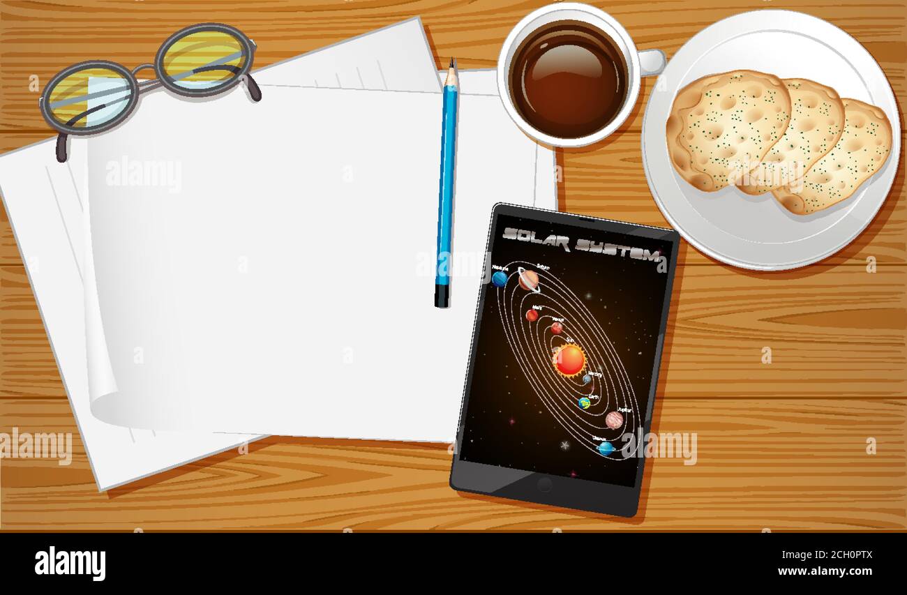 Table aerial view with mobile screen mockups illustration Stock Vector ...