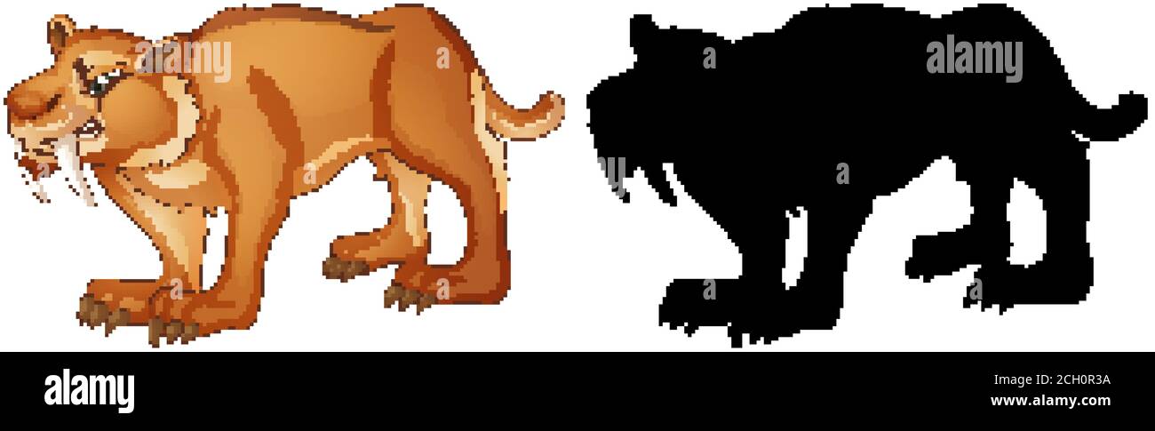 Sabertooth characters and its silhouette on white background ...