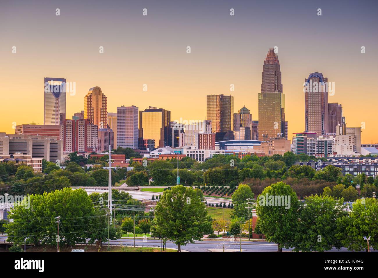 Charlotte, North Carolina, USA uptown skyline at dusk Stock Photo - Alamy