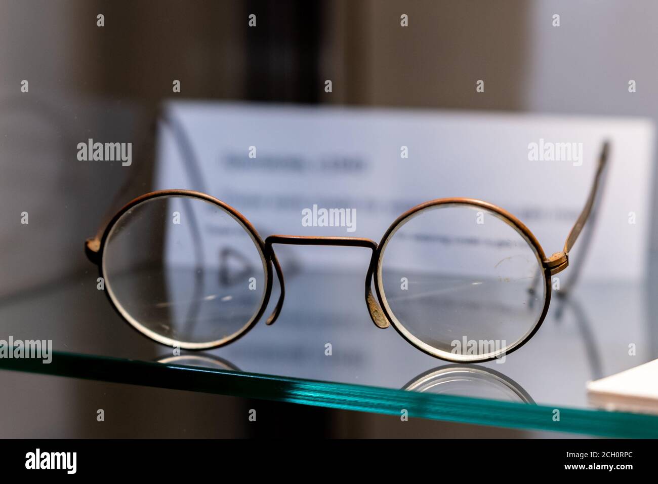 Old vintage spectacle glasses on display in a museum in Aldershot, UK ...
