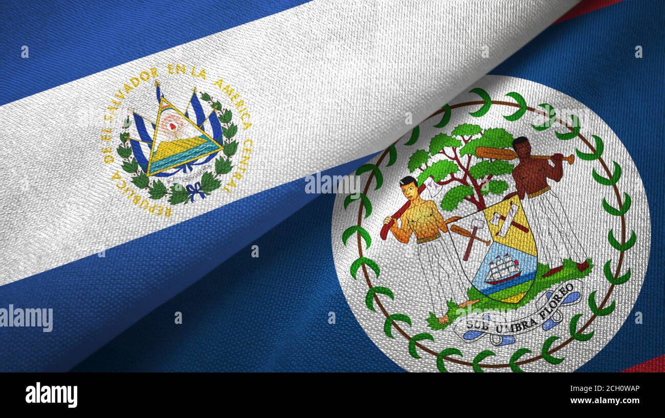 El Salvador and Belize two flags textile cloth, fabric texture Stock ...
