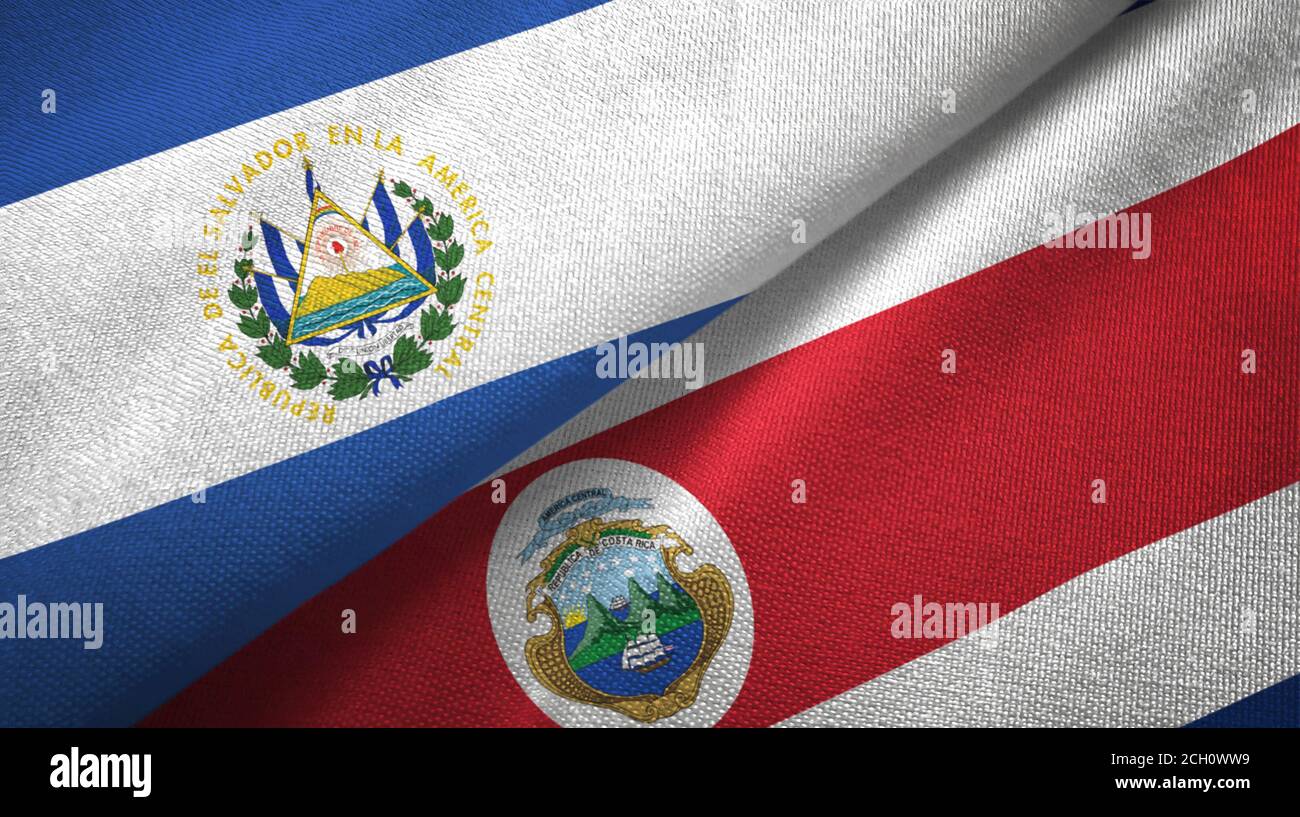 El Salvador and Costa Rica two flags textile cloth, fabric texture ...