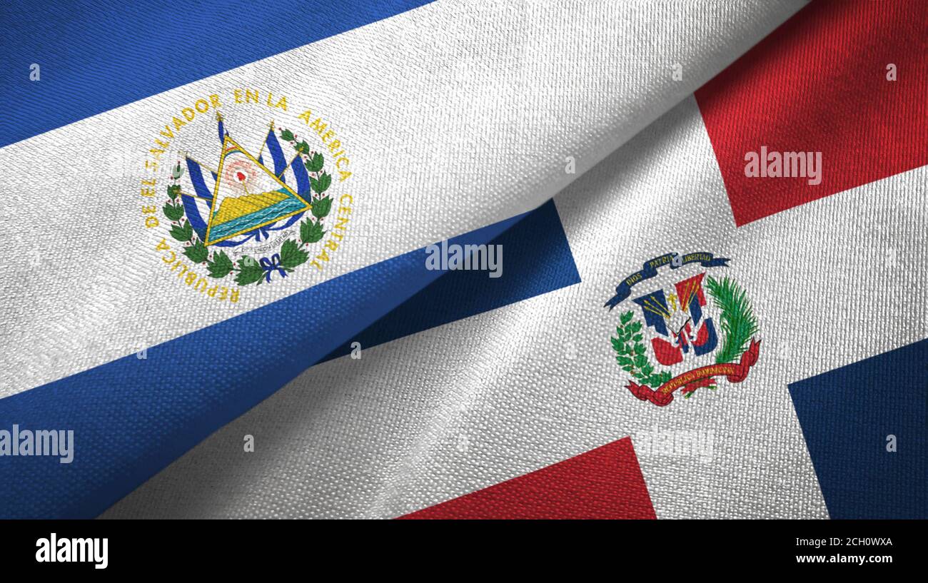 El Salvador and Dominican Republic two flags textile cloth, fabric ...