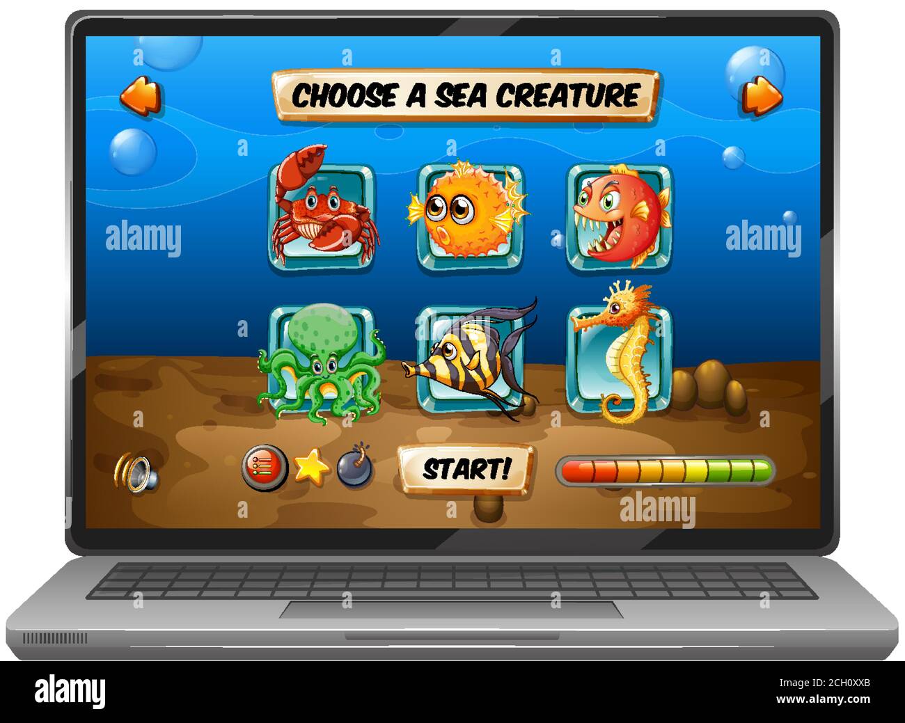 Undersea game display on laptop screen illustration Stock Vector Image ...