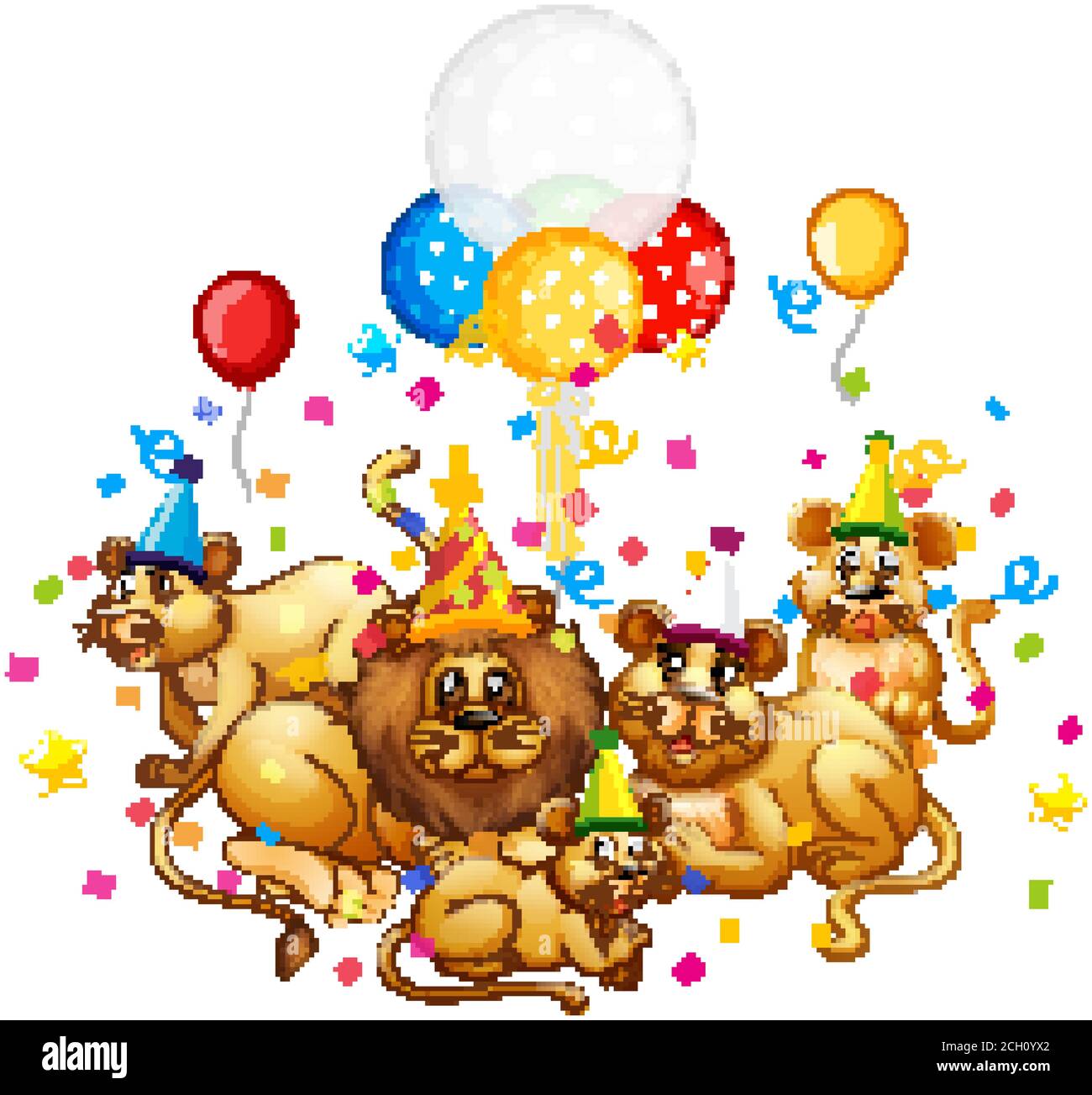 Lion family in party theme isolated on white background illustration ...