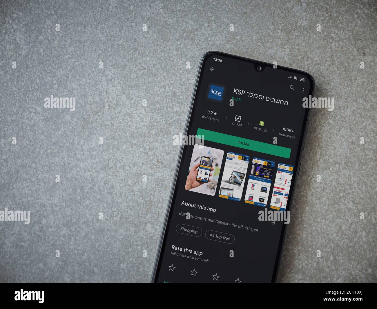 Lod, Israel - July 8, 2020: KSP app play store page on the display of a ...