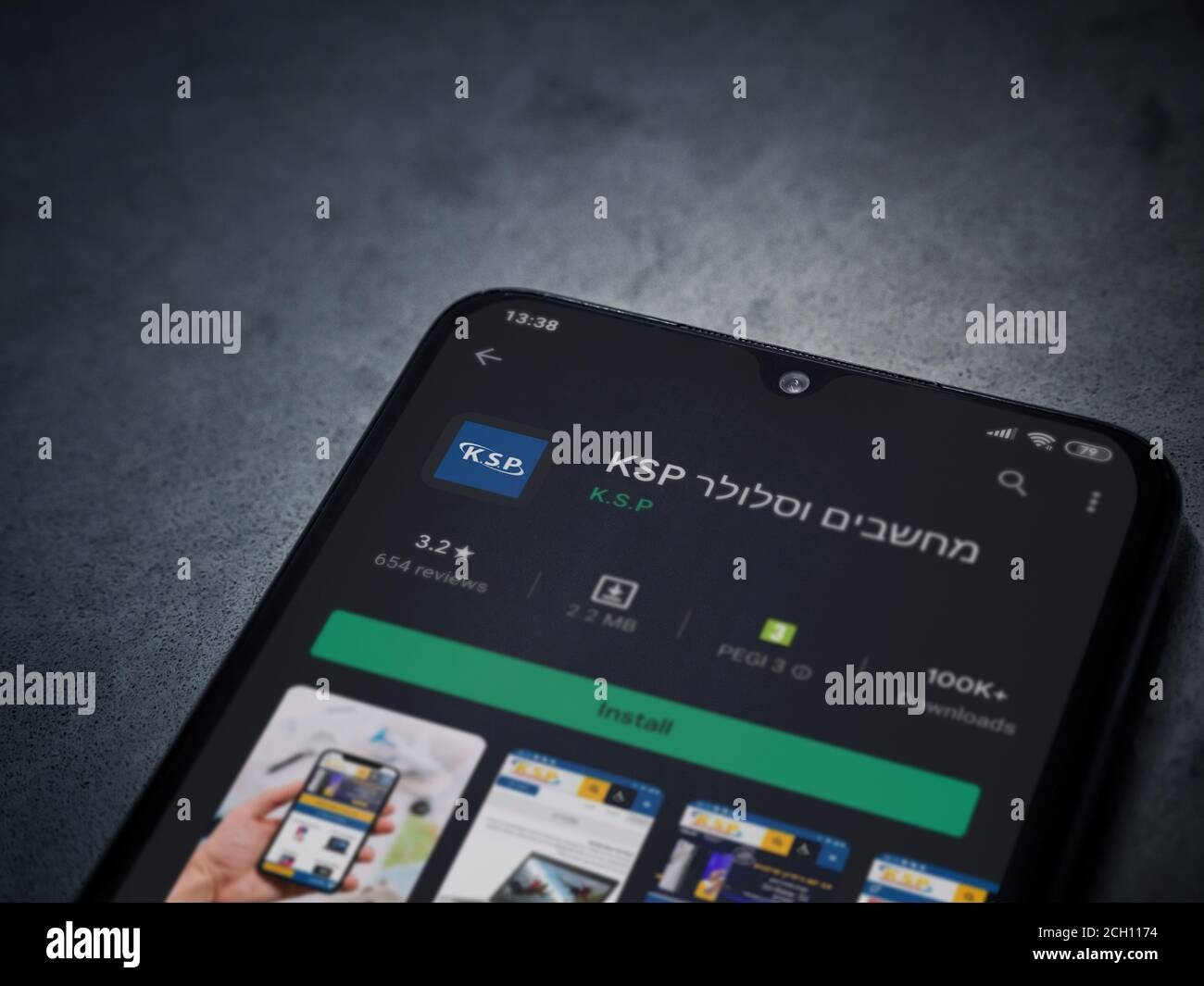 Lod, Israel - July 8, 2020: KSP app play store page on the display of a ...