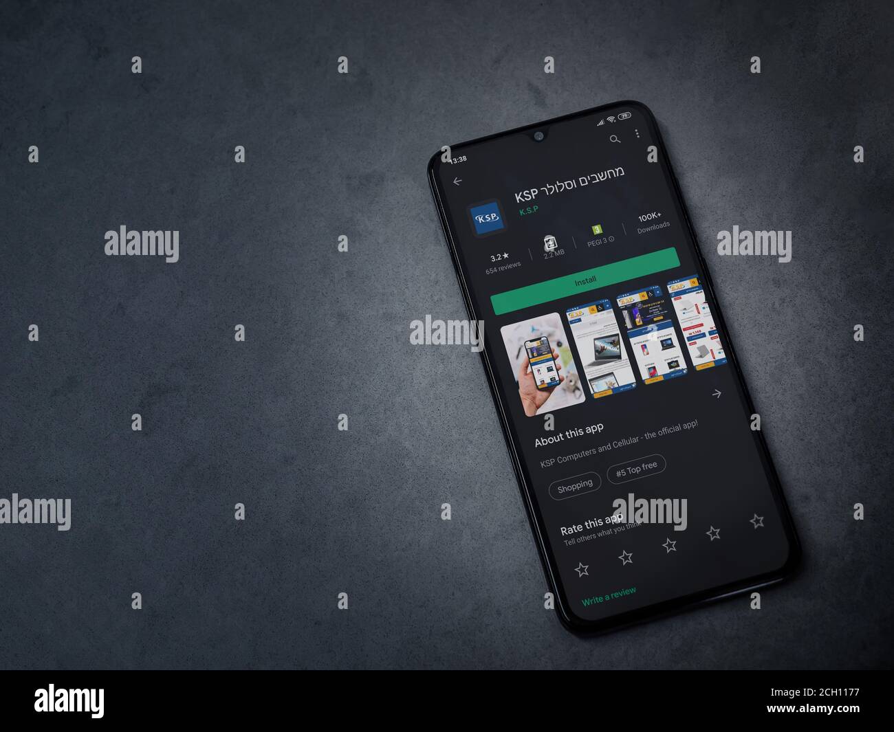 Lod, Israel - July 8, 2020: KSP app play store page on the display of a ...