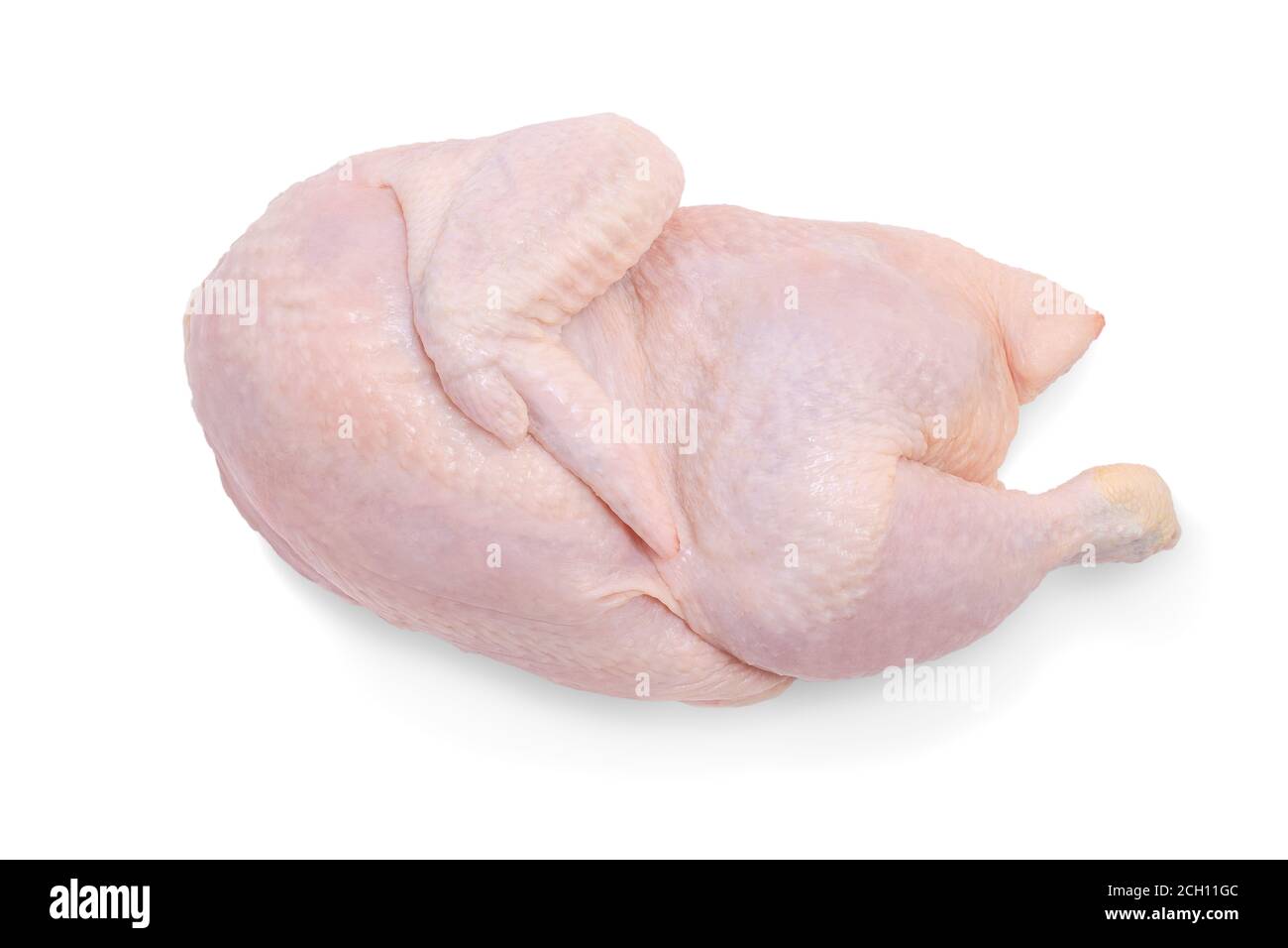 half raw chicken, excellent condition, top view, isolated on white ...