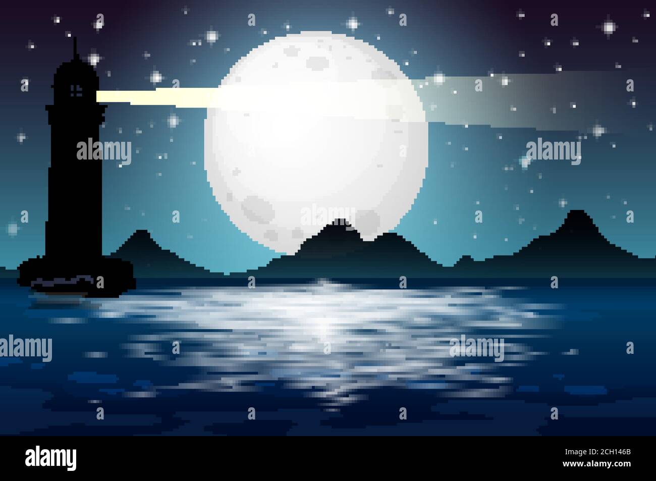 Seascape at night scene illustration Stock Vector Image & Art - Alamy