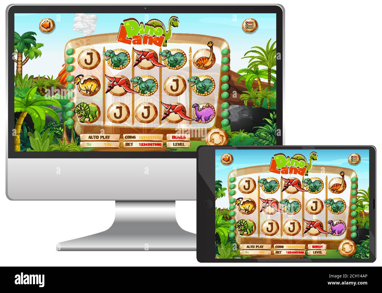 Dinosaur game on computer screen illustration Stock Vector Image & Art ...