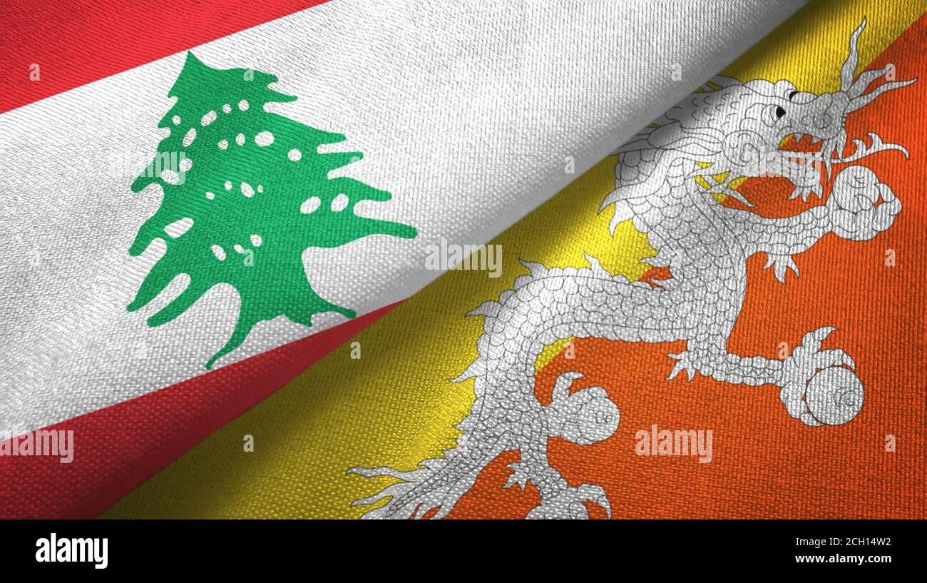 Lebanon and Bhutan two flags textile cloth, fabric texture Stock Photo ...