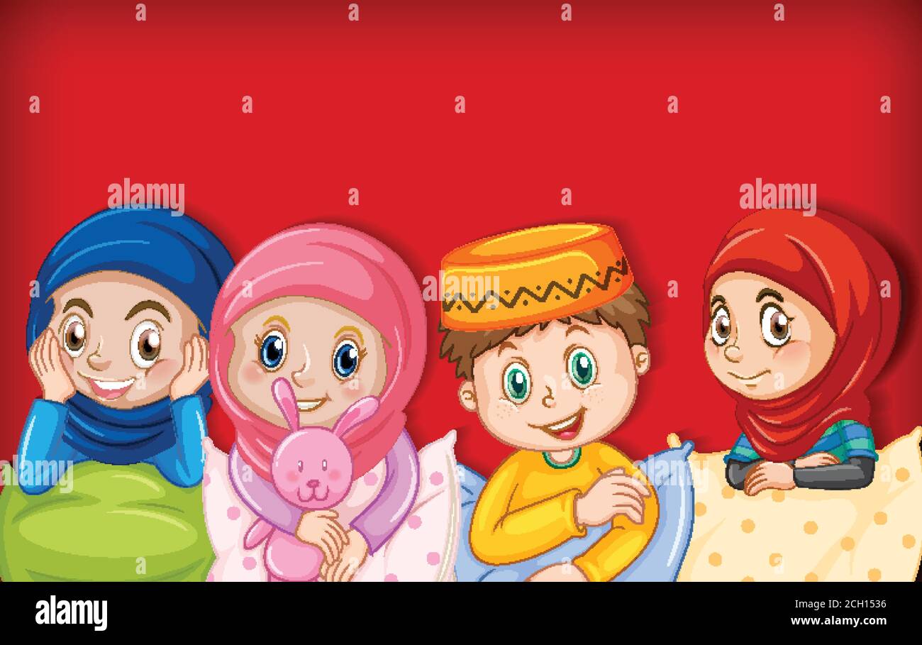 Muslim children cartoon character illustration Stock Vector Image & Art ...