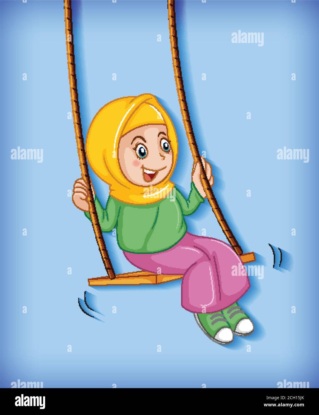 Happy muslim girl sit on swing illustration Stock Vector Image & Art ...