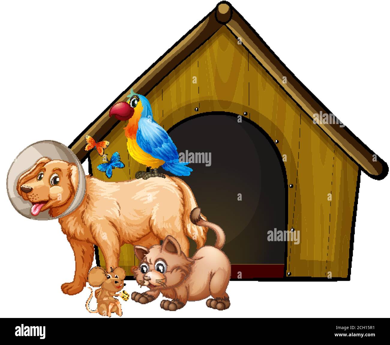 Dog cage with dog group cartoon isolated illustration Stock Vector ...