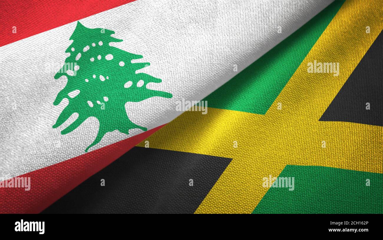 Lebanon and Jamaica two flags textile cloth, fabric texture Stock Photo ...