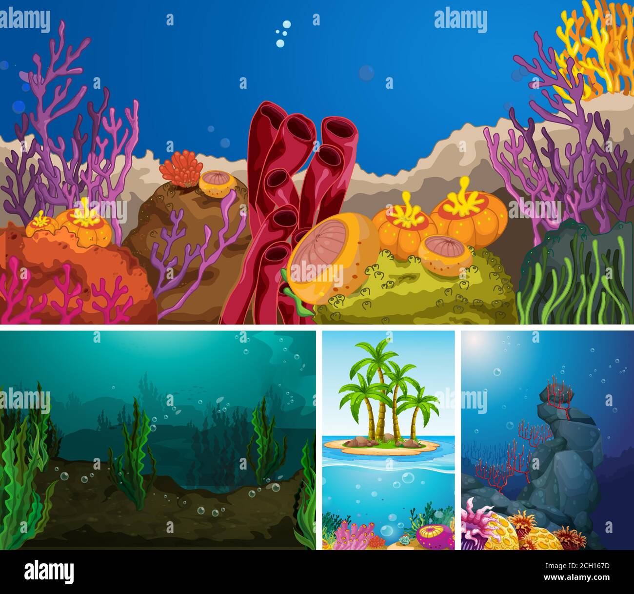 Set of underwater scene illustration Stock Vector Image & Art - Alamy