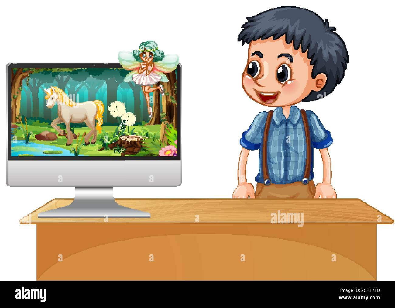 Fairy tale scene on computer screen illustration Stock Vector Image ...