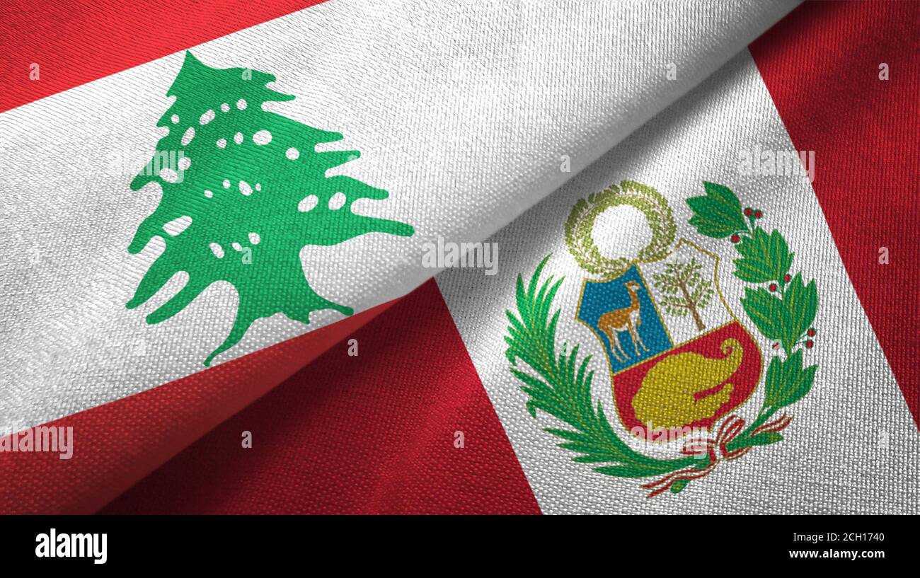 Lebanon and Peru two flags textile cloth, fabric texture Stock Photo ...