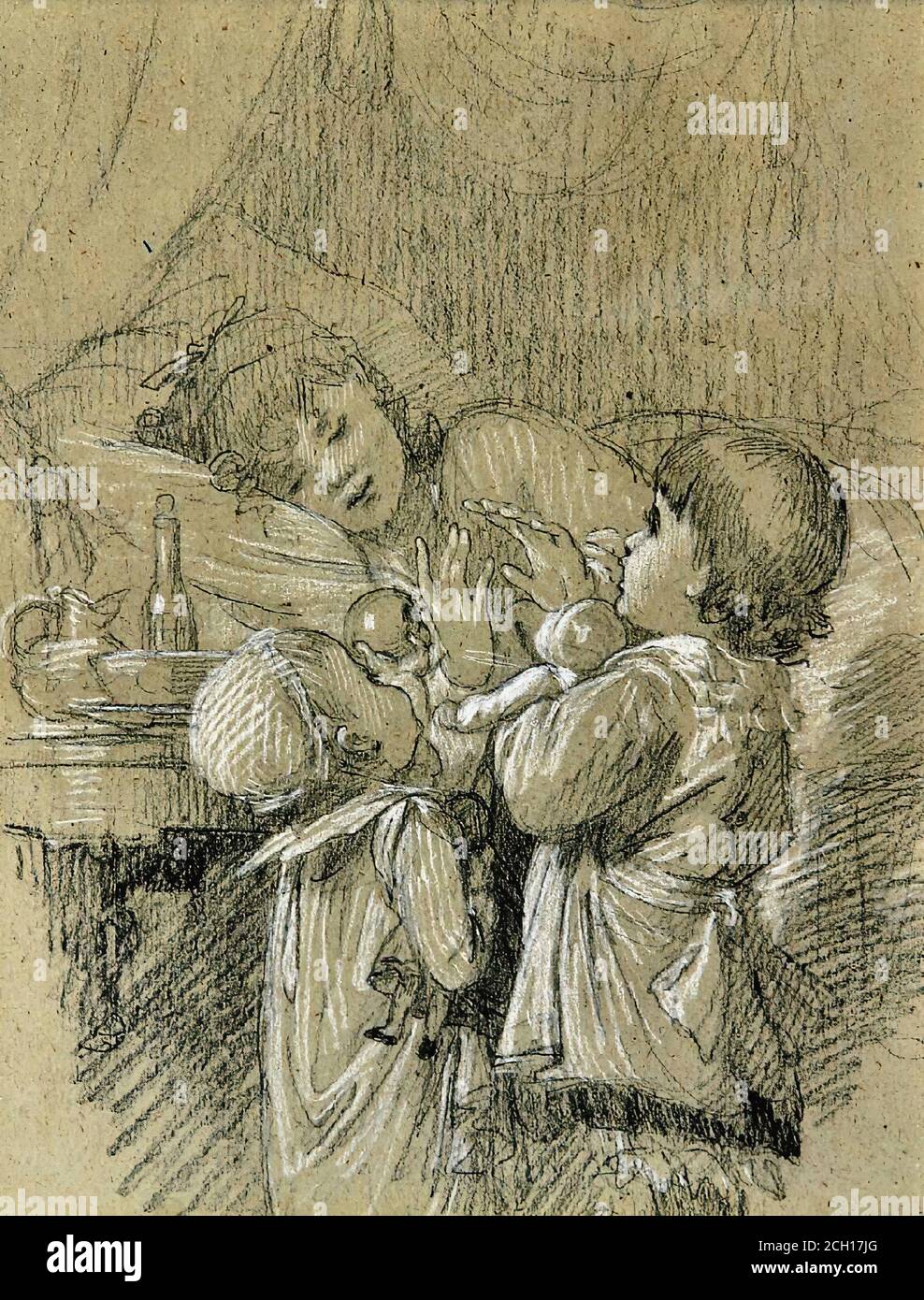 Lobrichon Timoleon Marie - Two Children Wakening Their Mother - French ...