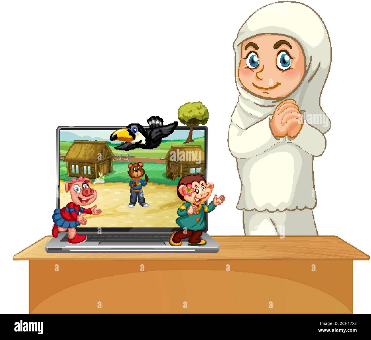 Cute animal on computer background illustration Stock Vector Image ...