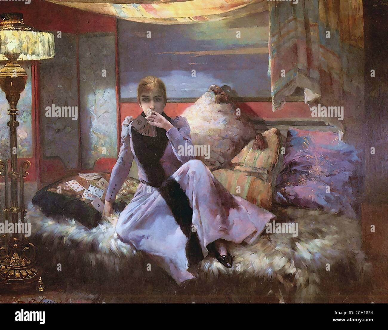 Lucas-Robiquet Marie Aimée - Jeune Femme Se Tirant Les Cartes - French ...