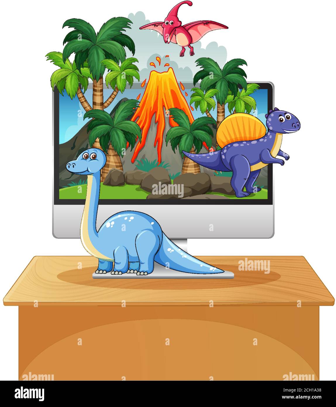 Dinosaur on computer screen background illustration Stock Vector Image ...