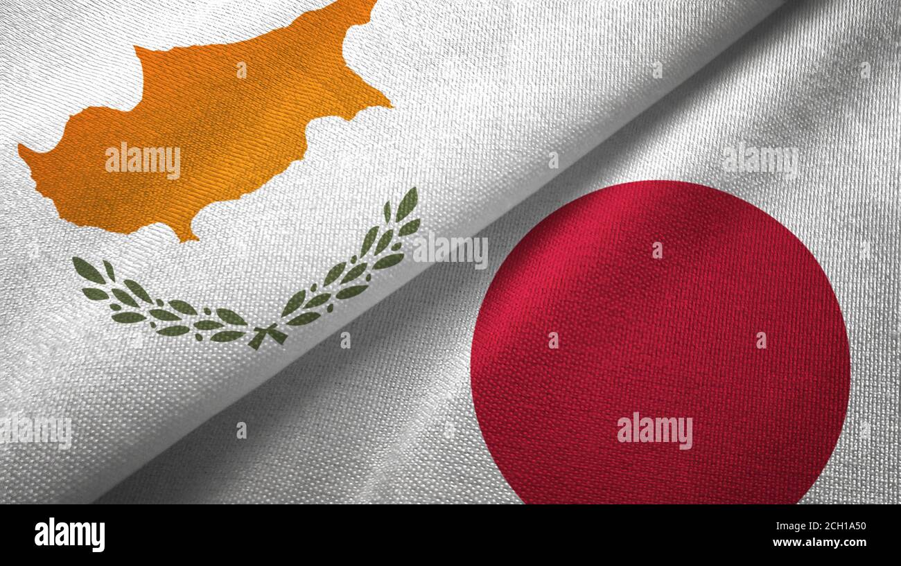 Cyprus and Japan two flags textile cloth, fabric texture Stock Photo ...