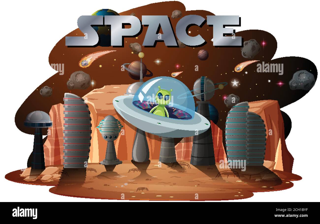 Alien in space scene illustration Stock Vector Image & Art - Alamy
