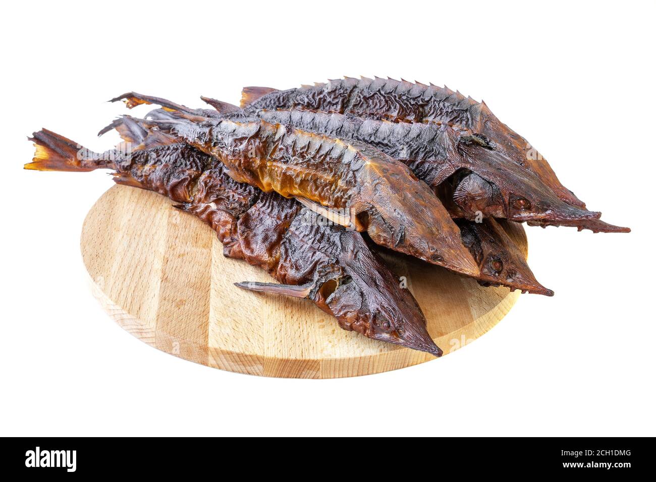 smoked sterlet or sturgeon fish. smoked dilicates sterlet sturgeon fish ...