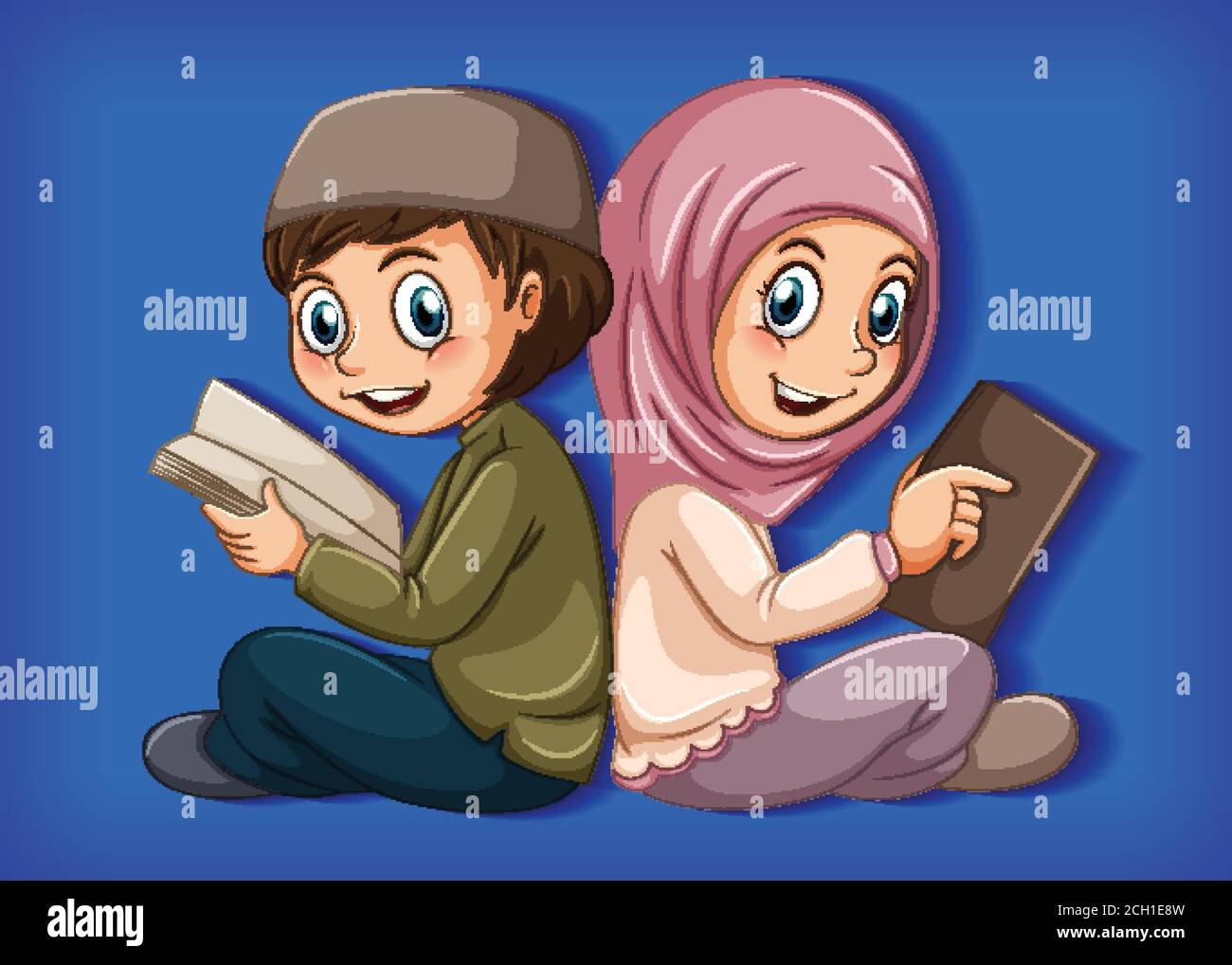 Muslim kid reading books illustration Stock Vector Image & Art - Alamy
