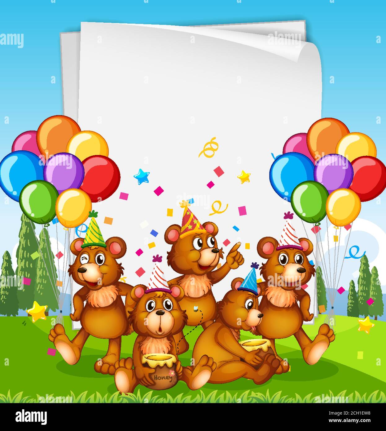 Paper template with cute animals in party theme illustration Stock ...