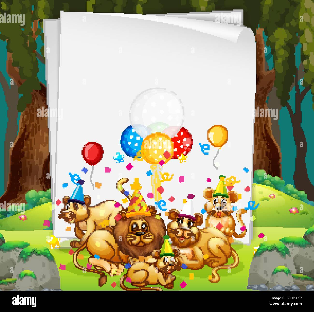 Blank banner with many lions in party theme illustration Stock Vector ...