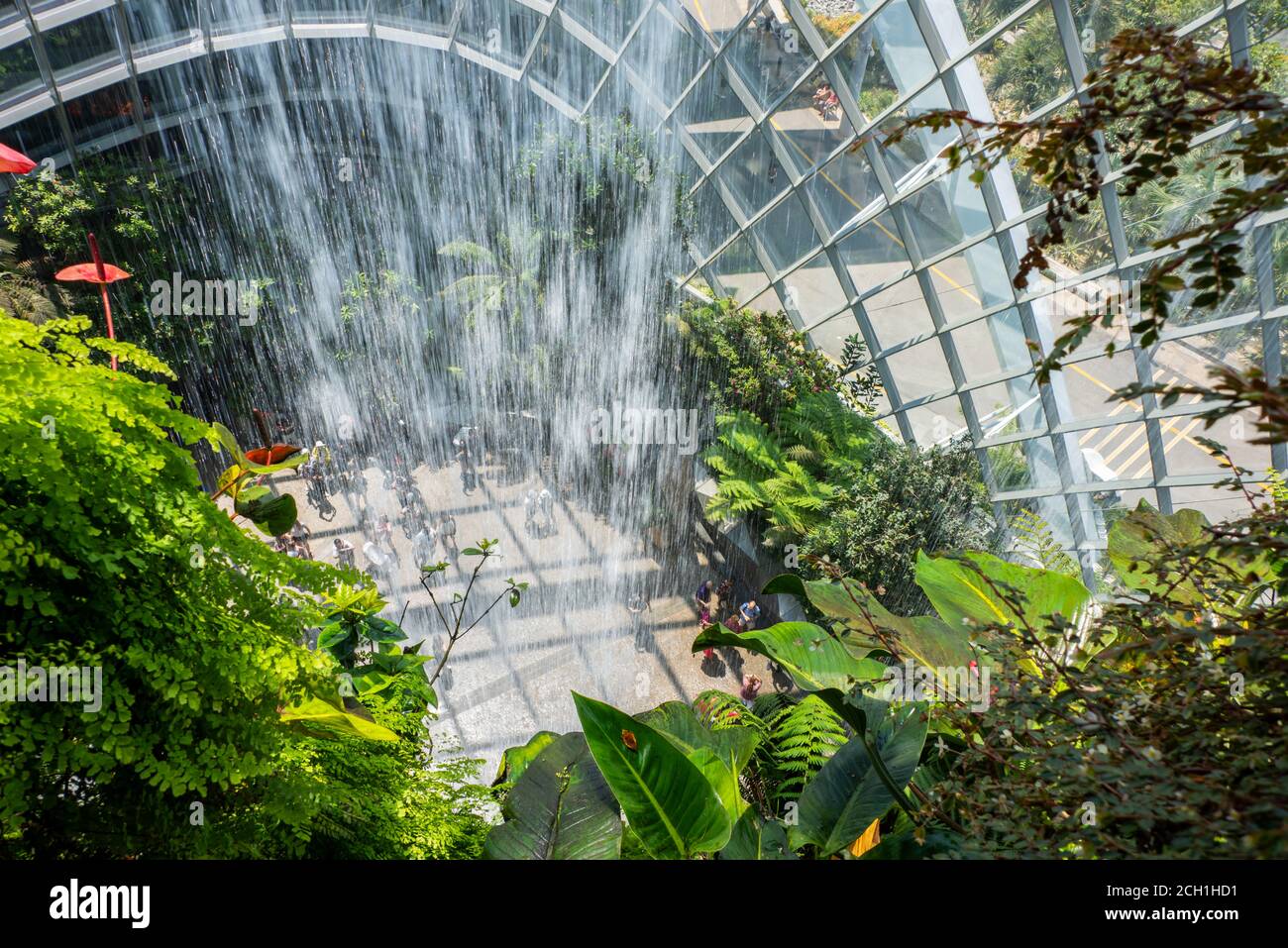 Singapore, Gardens by the Bay, Cloud Forest dome. Inside glassed dome ...
