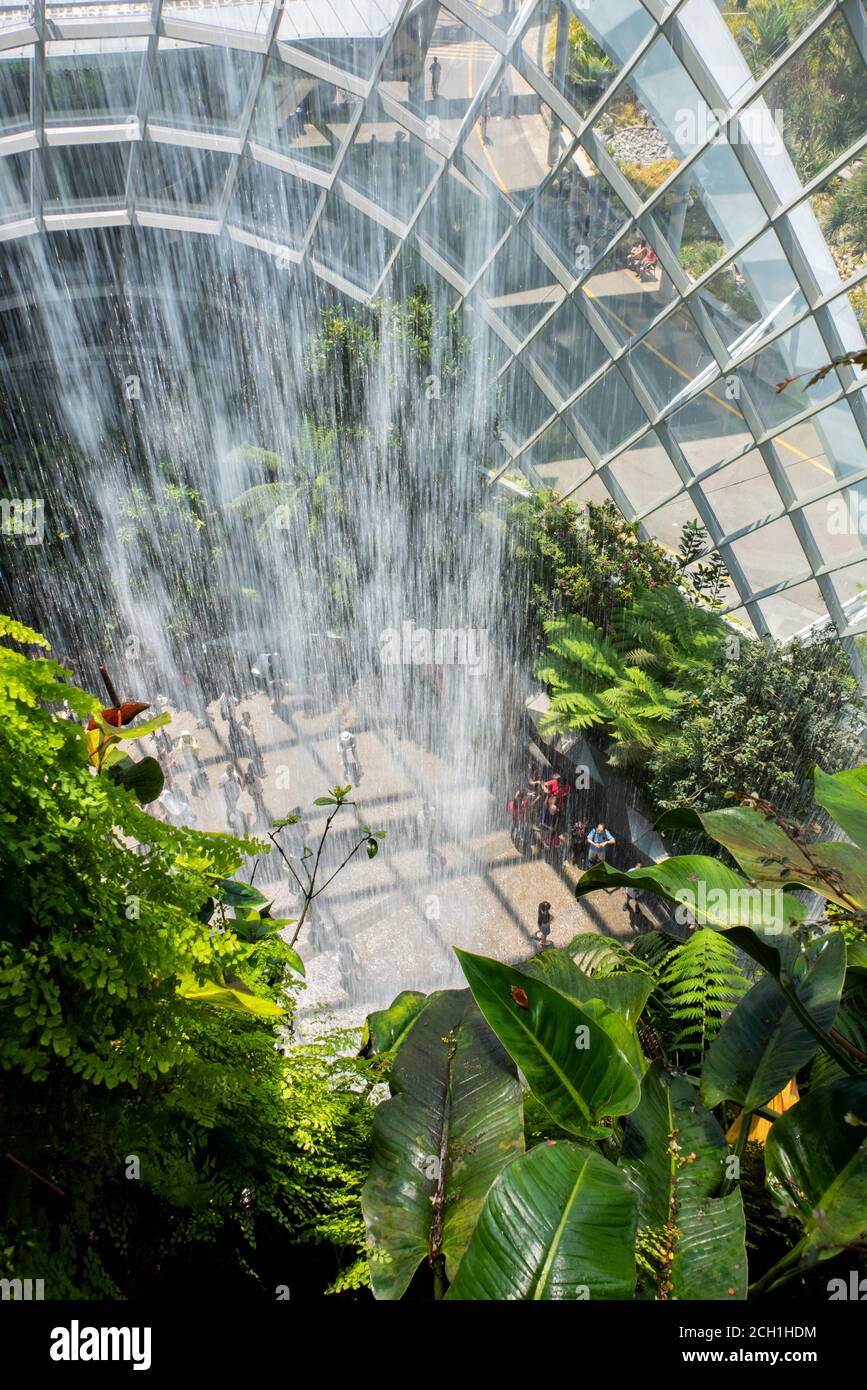 Singapore, Gardens by the Bay, Cloud Forest dome. Inside glassed dome ...