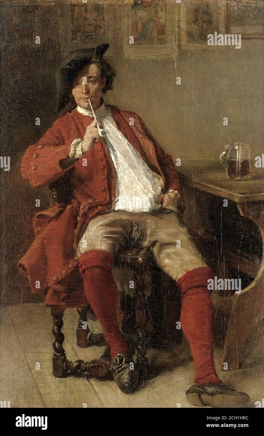 Meissonier Jean-Louis Ernest - a Gentleman Smoking in an Interior ...