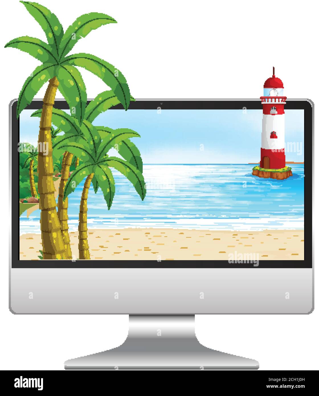 Computer on the table with beach on screen illustration Stock Vector ...