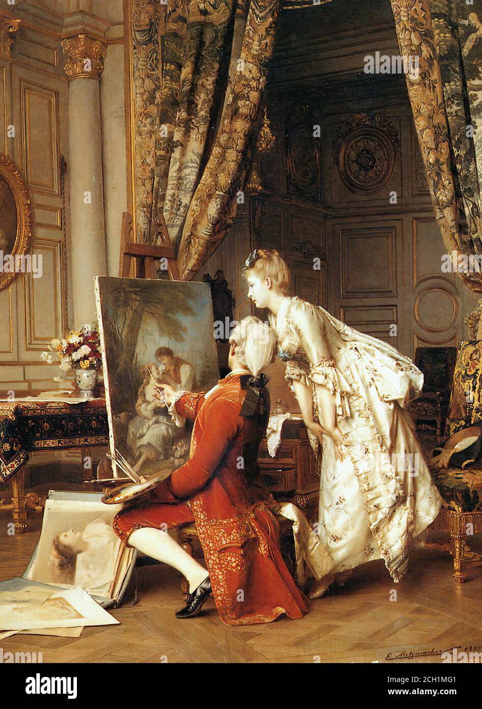 Metzmacher Emile Pierre - the Artist and His Admirer - French School ...