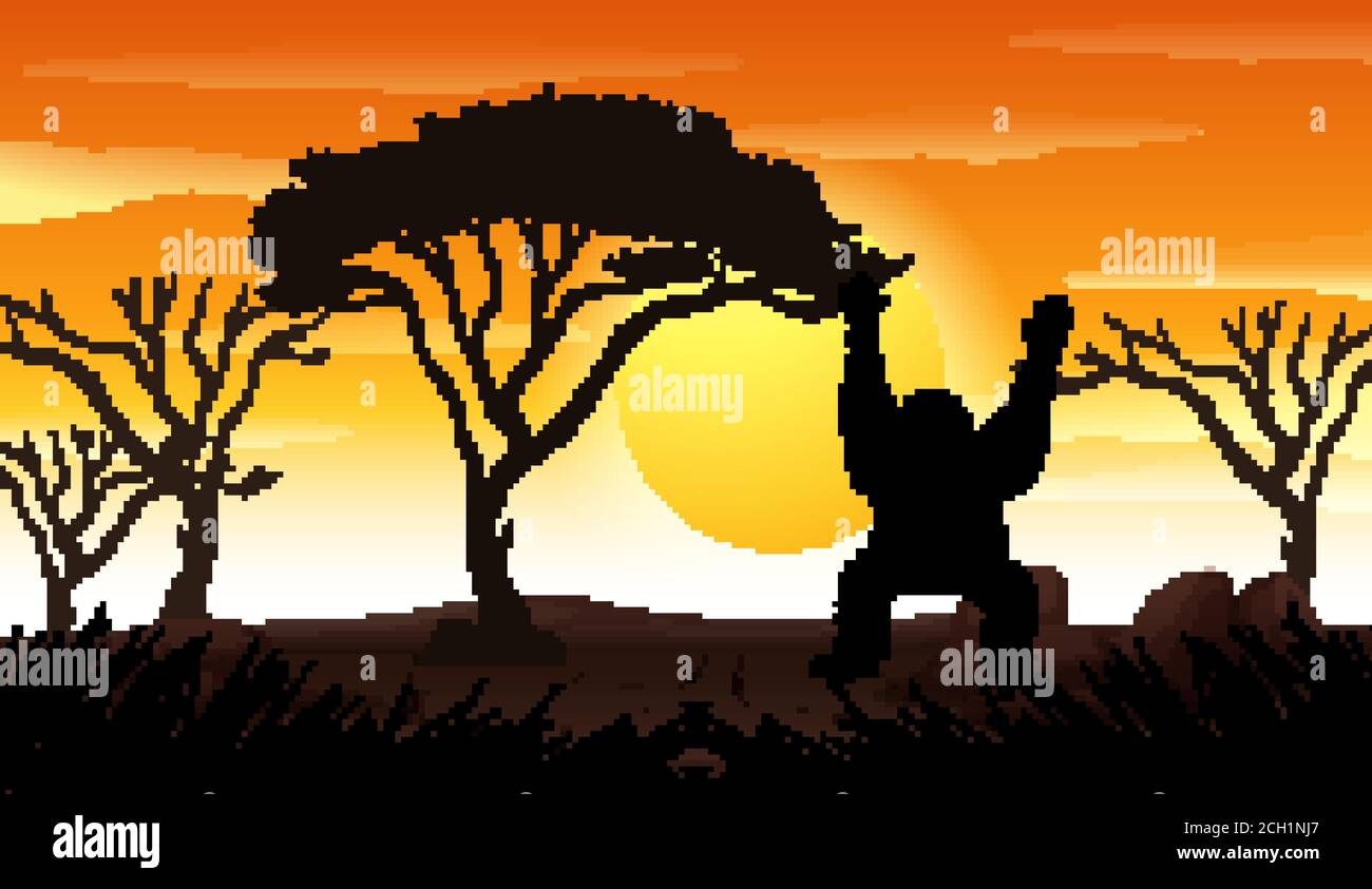 Outdoor nature silhouette sunset scene illustration Stock Vector Image ...