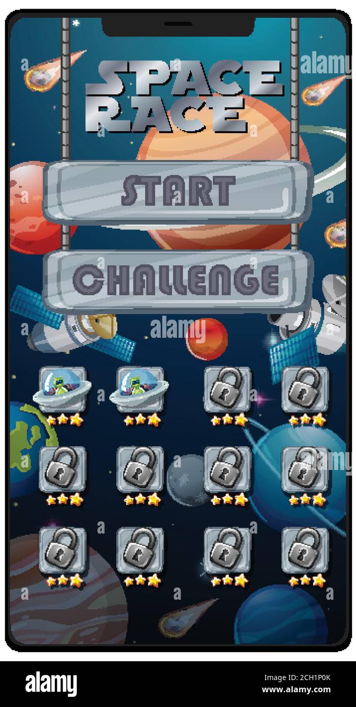 Space race mission game on smartphone screen illustration Stock Vector ...
