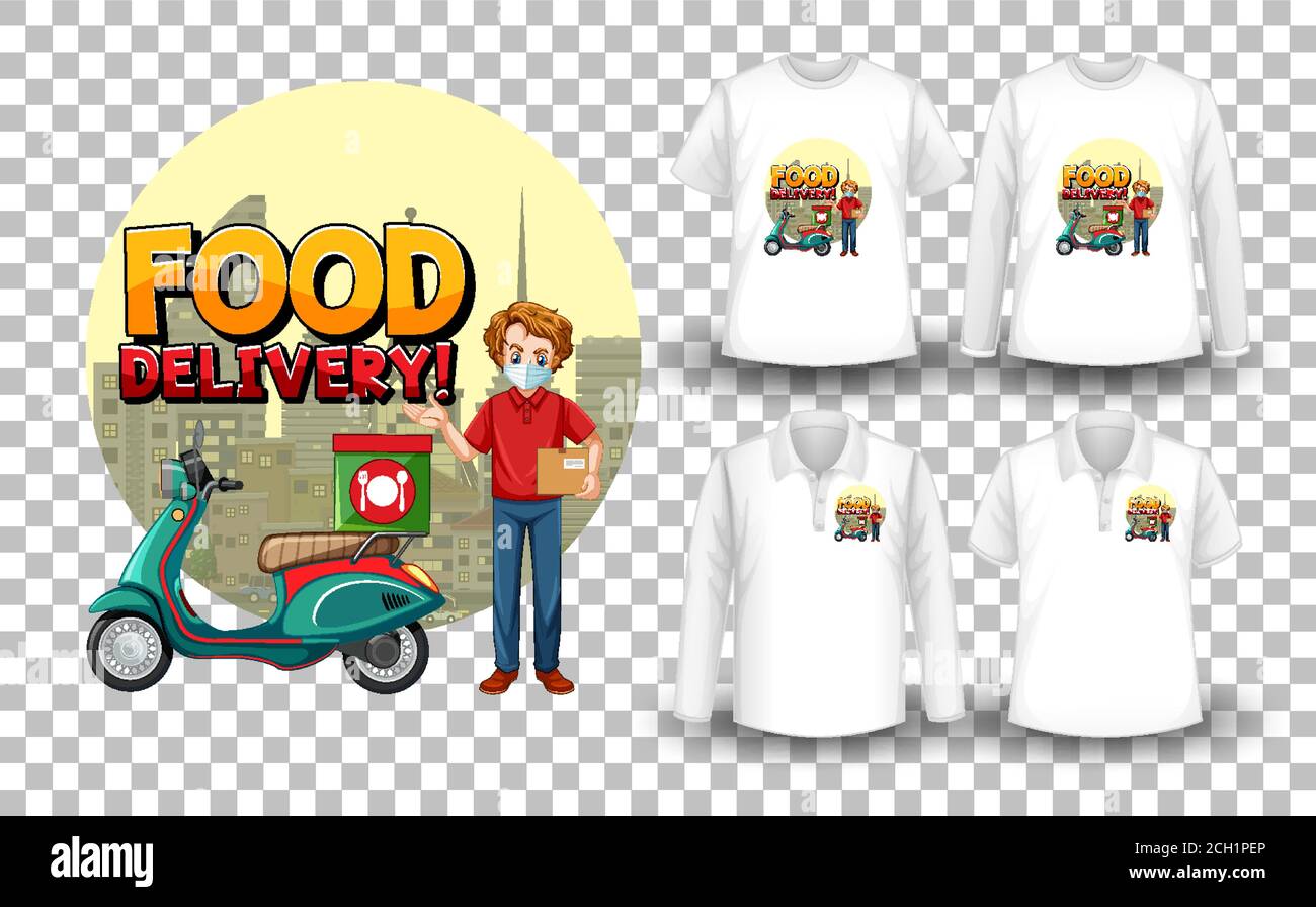 Set of mockup shirt with delivery theme illustration Stock Vector Image ...