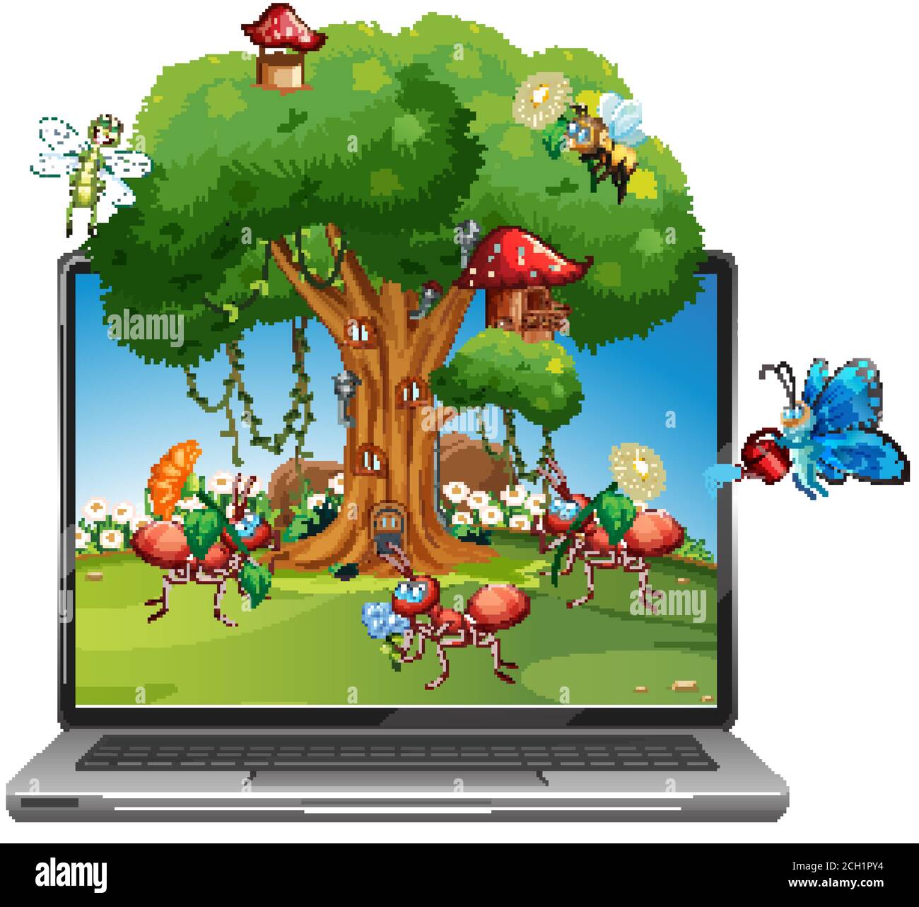 Insect cartoon fairy on computer background illustration Stock Vector ...