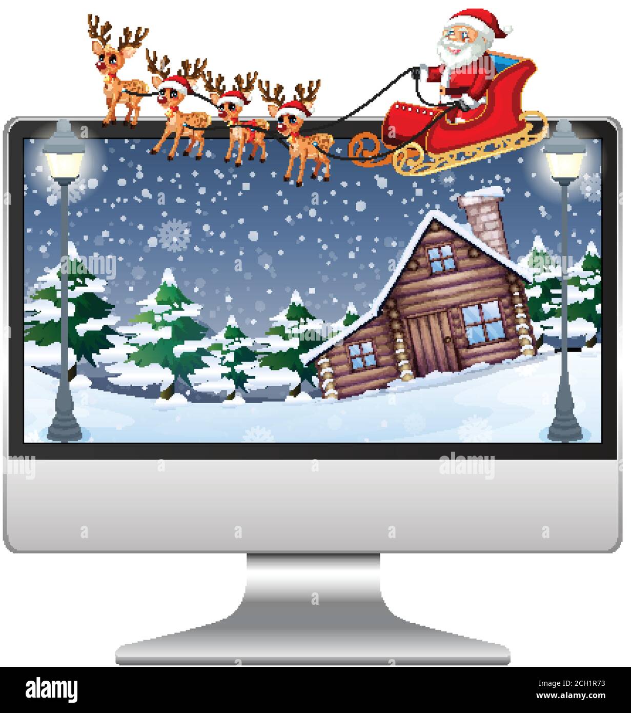 Computer with xmas theme desktop background illustration Stock Vector ...