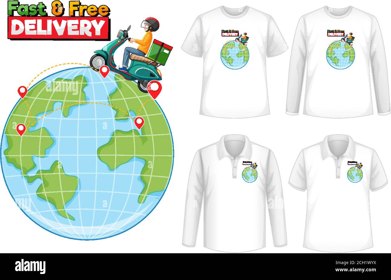Set of mockup shirt with delivery theme illustration Stock Vector Image ...