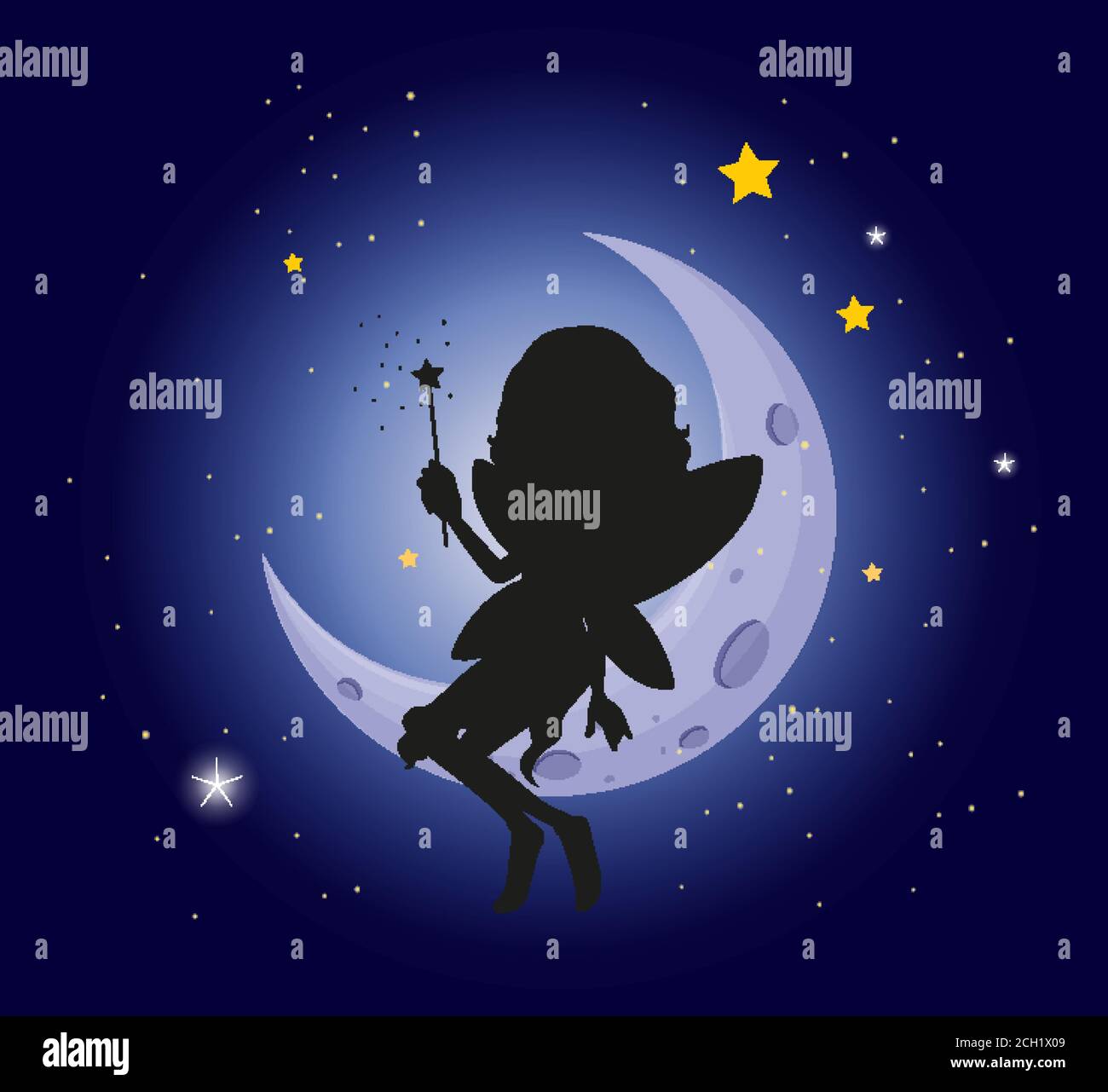 Fairy silhouette on the moon background illustration Stock Vector Image ...
